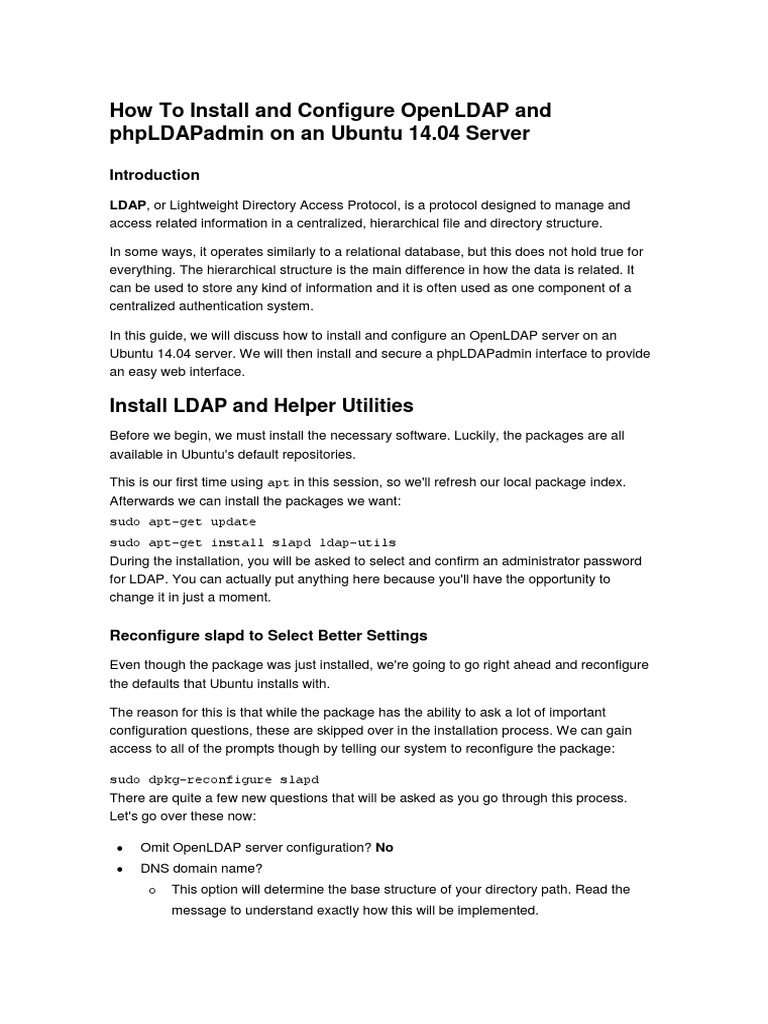 How To Install And Configure Openldap And Phpldapadmin On An Ubuntu 14 Pdf Transport Layer