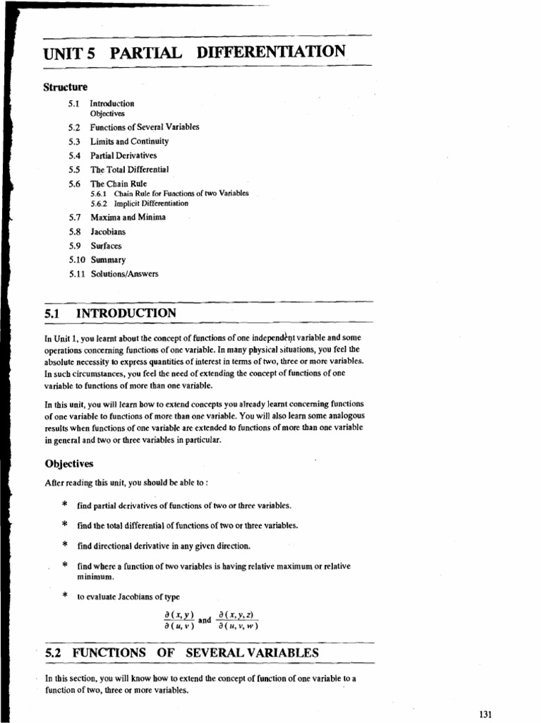 Unit Partial Differentiatiion: Several | PDF | Derivative | Maxima And ...
