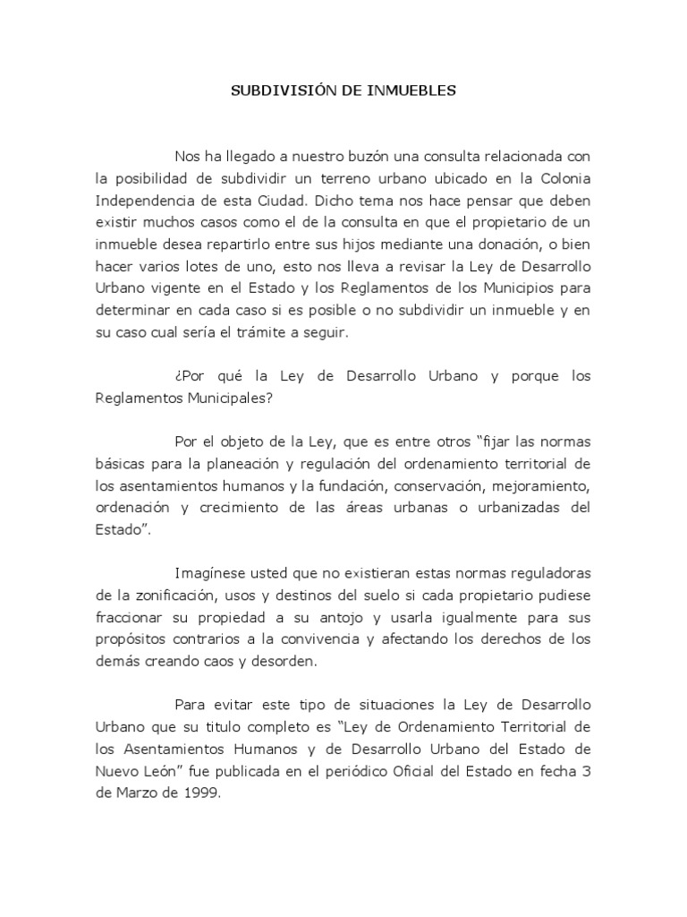 Proceso de Subdivisión de Inmuebles | PDF