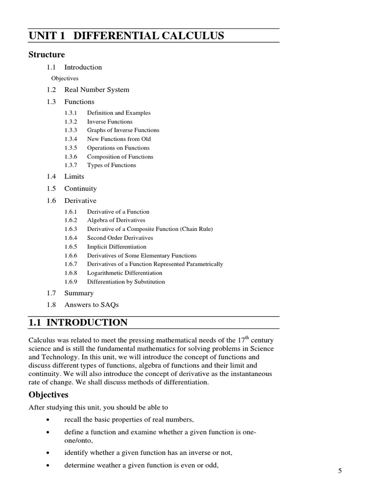 Unit 1 Differential Calculus: Structure | PDF | Derivative | Function ...