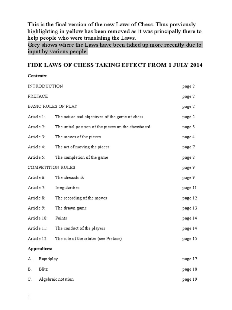 FIDE Laws of Chess 2014 Edition | PDF | Abstract Strategy Games | Chess
