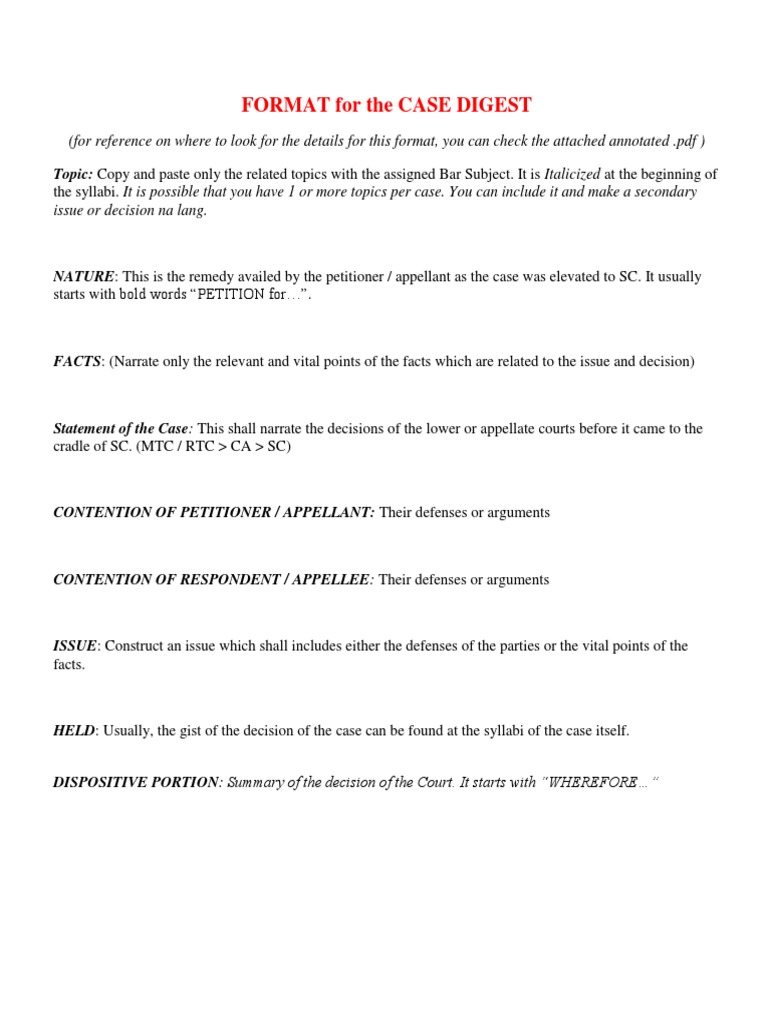 Digest - Sample Format | PDF | Lawsuit | Judgment (Law)