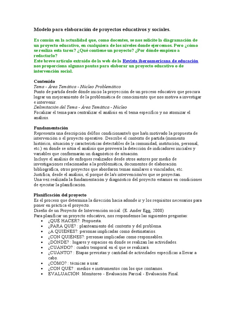 Modelo para Elaboración de Proyectos Educativos y Sociales | PDF | Planificación | Presupuesto