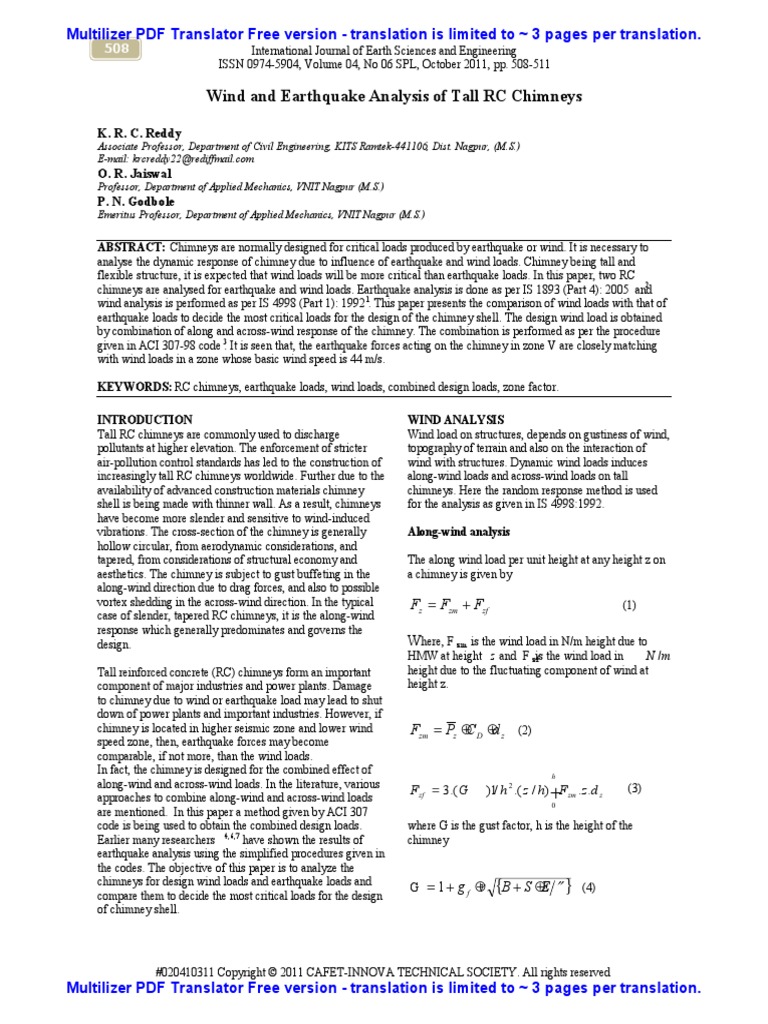 Reddy Jaiswal Godbole Wind and Earthquake Analysis of Tall RC Chimneys 2011 571 | PDF ...