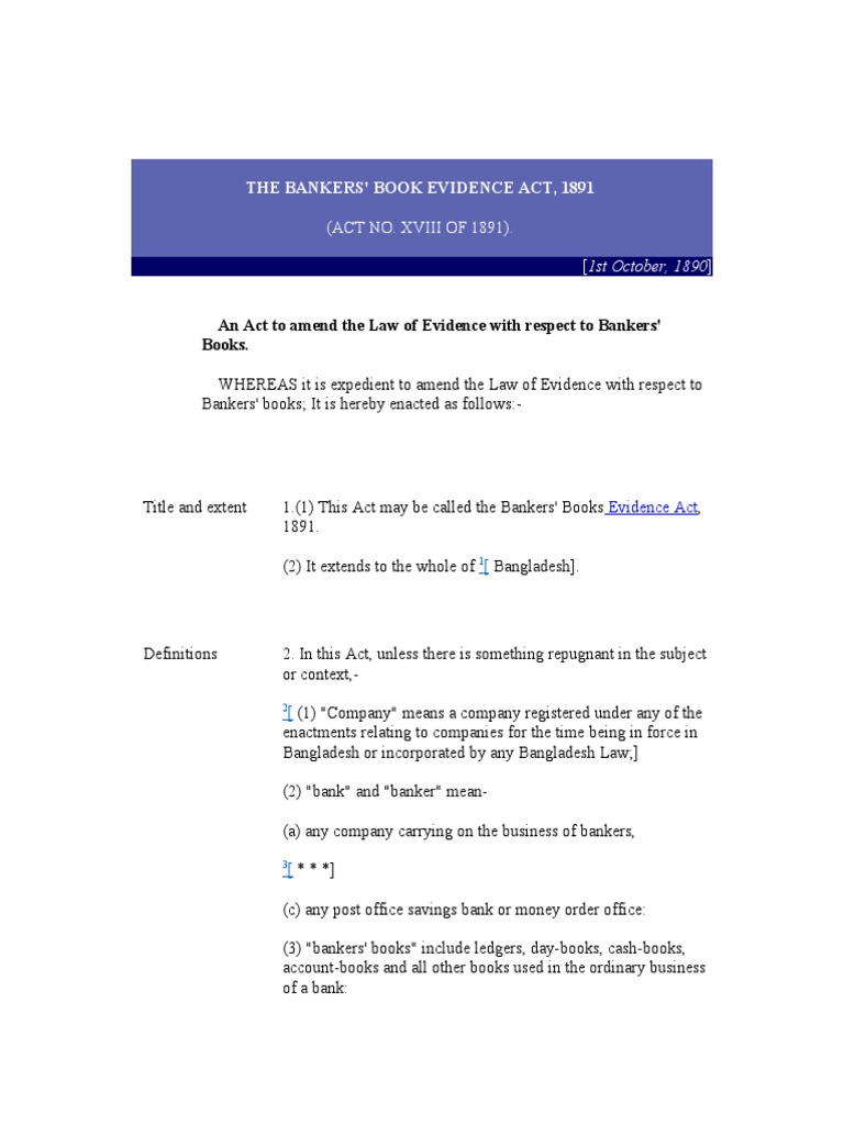 The Bankers' Book Evidence Act, 1891 | Judiciaries | Politics