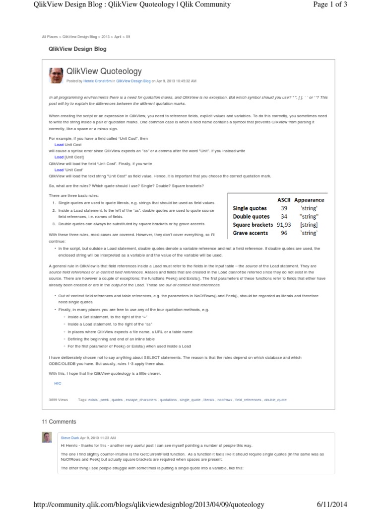 Single Vs Double Quotes - Qlikview - How and When To Use | PDF ...