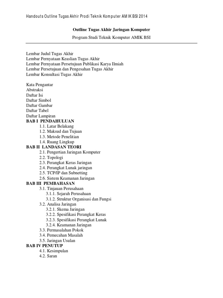 Handout Outline Tugas Akhir Prodi Teknik Komputer | PDF