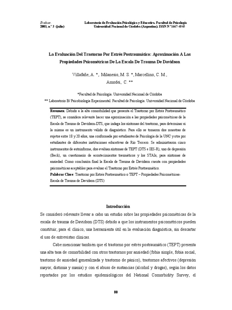 DTS Davidson Trauma Scale (Articulo 1) | PDF | Trauma psicólogico ...