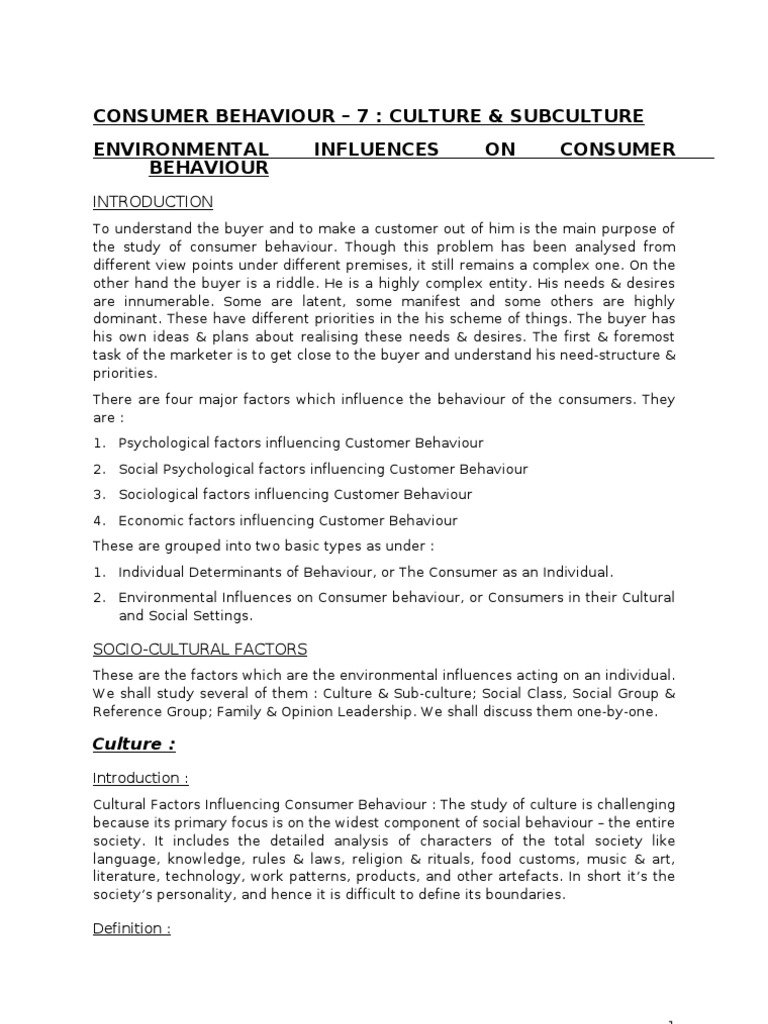 Consumer Behaviour-7: Culture & Sub Culture | PDF | Consumer Behaviour ...