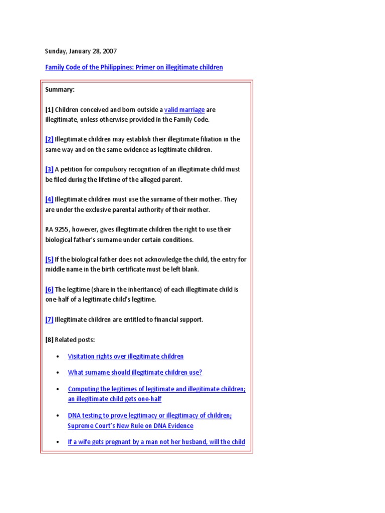 Illegitimate Children in Philippine Law | PDF