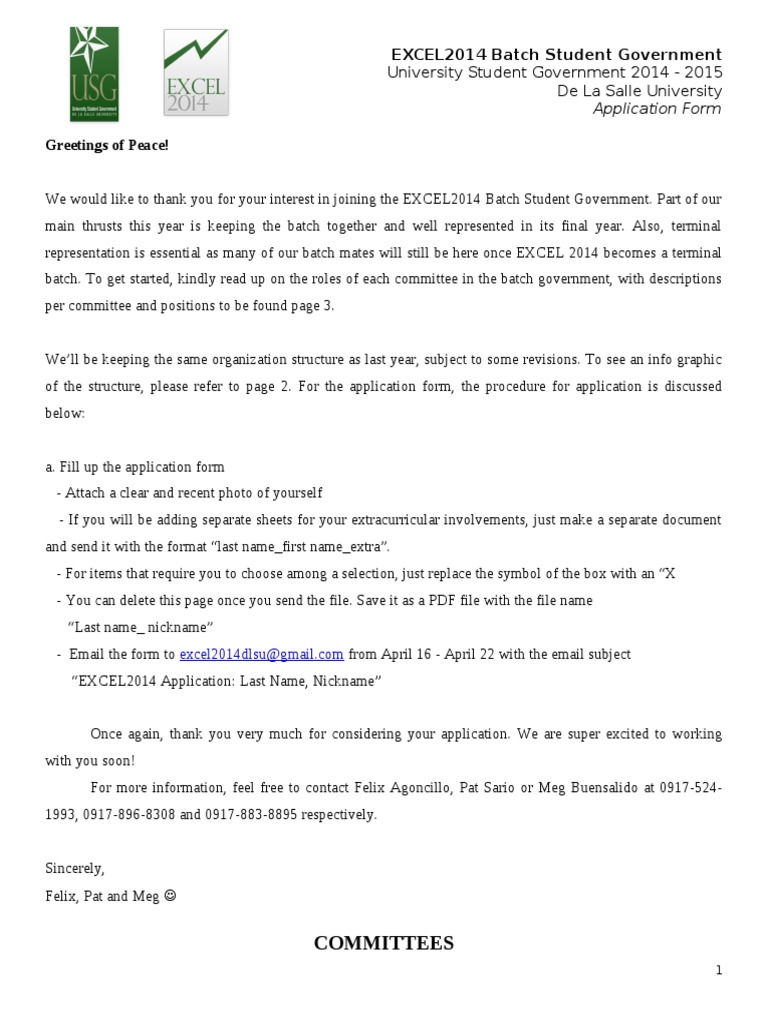 EXCEL2014 Batch Student Government Application | PDF | Leisure | Business