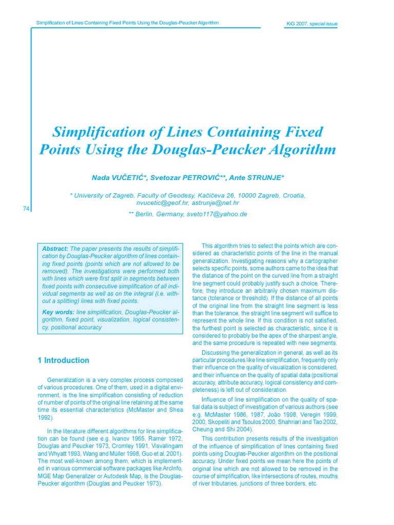 Simplification of Lines Containing Fixed Points Using The Douglas-Peucker Algorithm | PDF ...