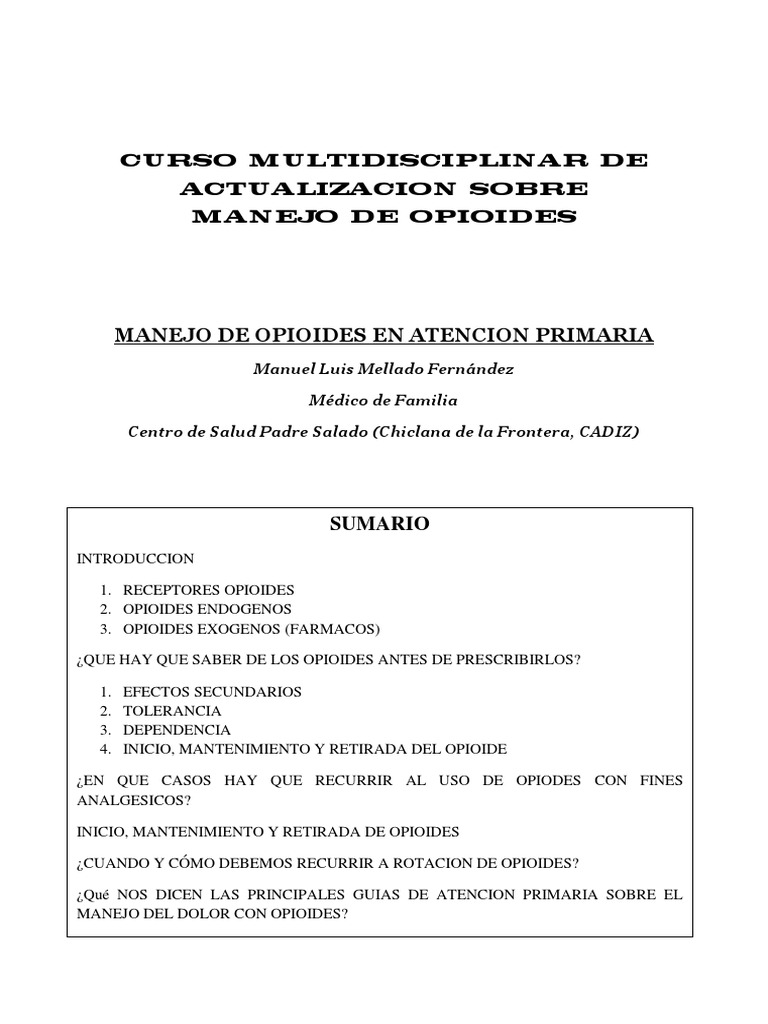 Manejo de Opioides en Atencion Primaria | PDF | Opioide | Dolor
