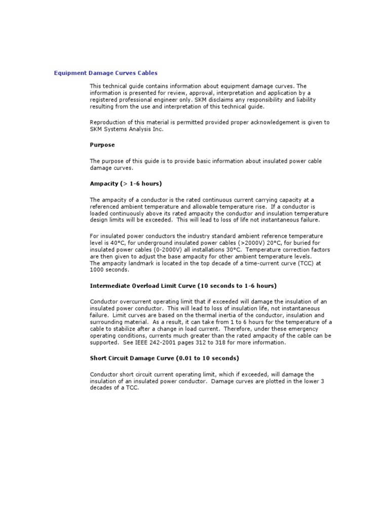 Equipment Damage Curves for Cables | PDF | Electrical Conductor ...
