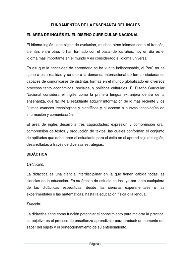 Fundamentos de La Enseñanza Del Ingles | PDF | Lingüística | Aprendizaje