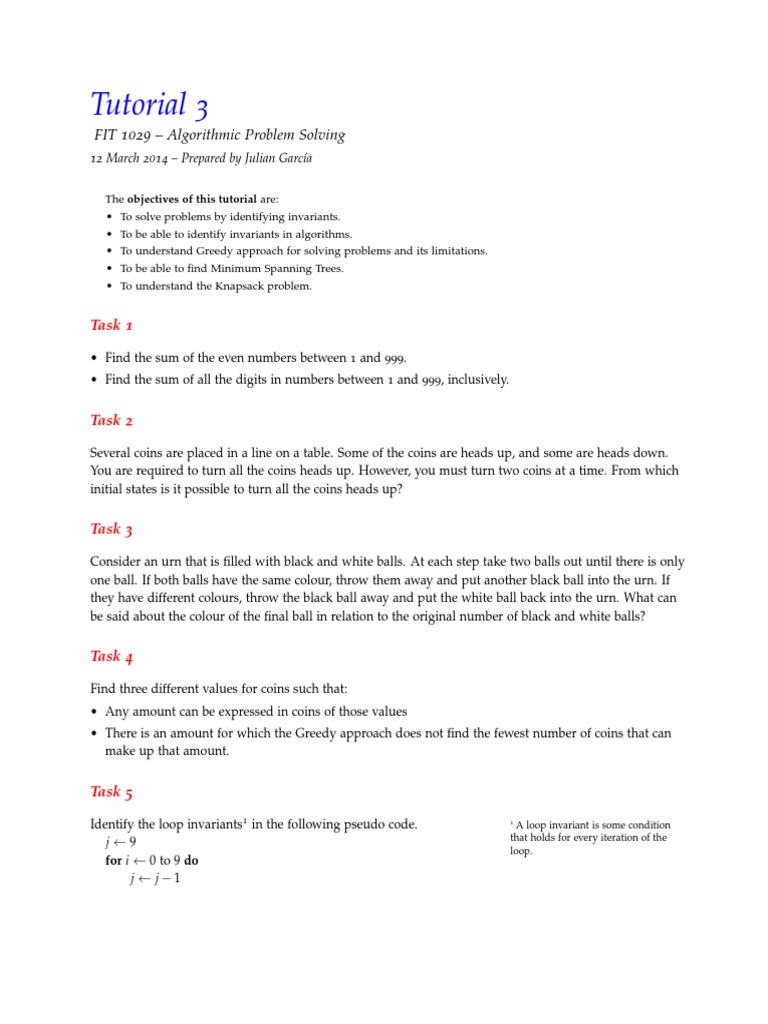 Tutorial 3 Fit 1029 Algorithmic Problem Solving Pdf Combinatorics Theoretical Computer 4648