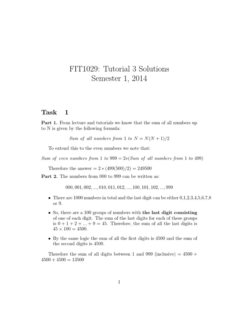 FIT1029: Tutorial 3 Solutions Semester 1, 2014: Task 1 | PDF | Discrete Mathematics | Algorithms
