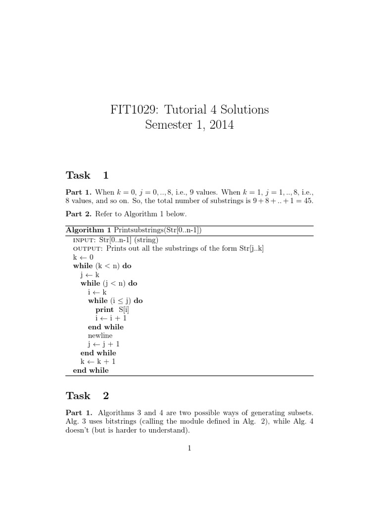 FIT1029: Tutorial 4 Solutions Semester 1, 2014: Task 1 | PDF | Mathematical Concepts | Software ...