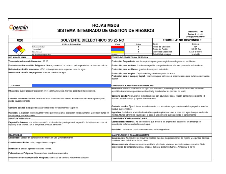 Hoja de Seguridad Solvente Dieléctrico SS-25 | PDF | Contaminación | Agua