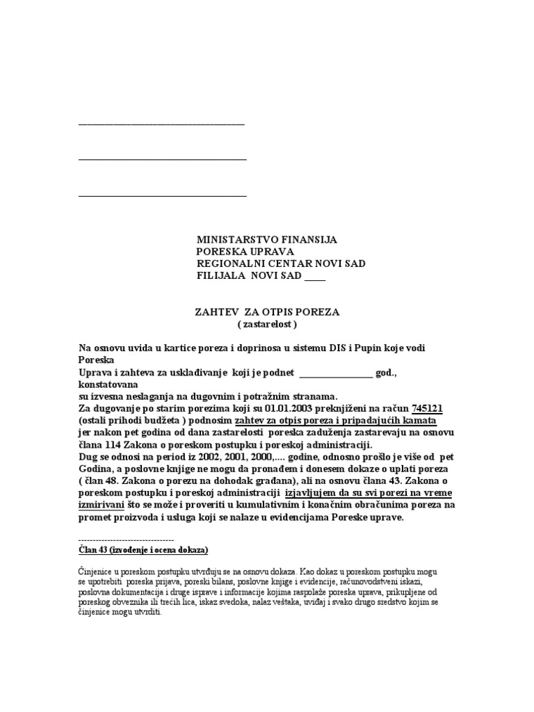 Zahtev Za Otpis Poreza | PDF
