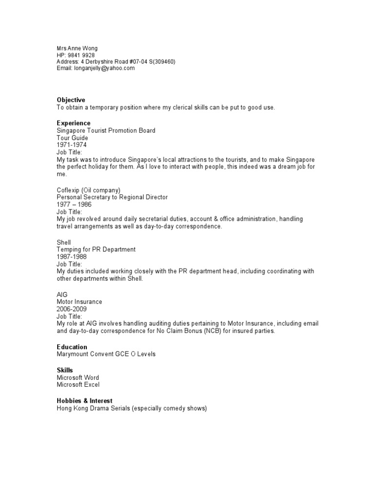 Anne Wong's Clerical Experience Resume | PDF