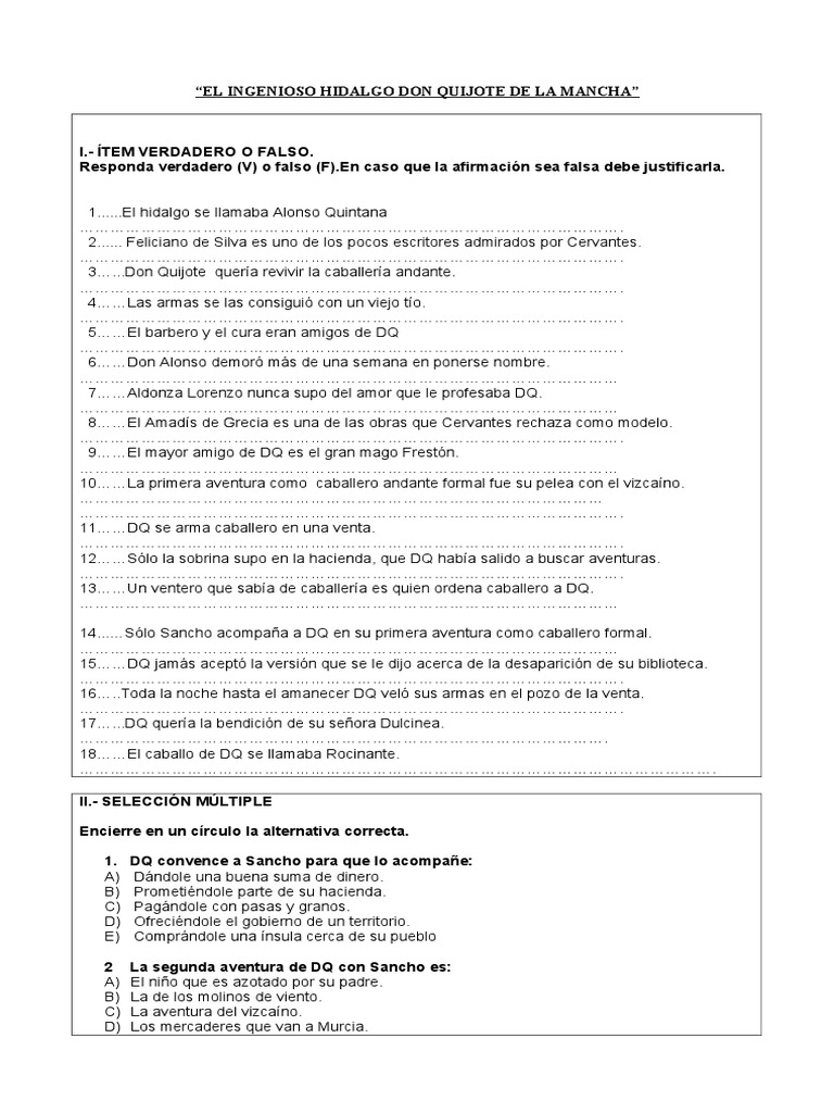Prueba Don Quijote | PDF | Don Quijote | Ocio