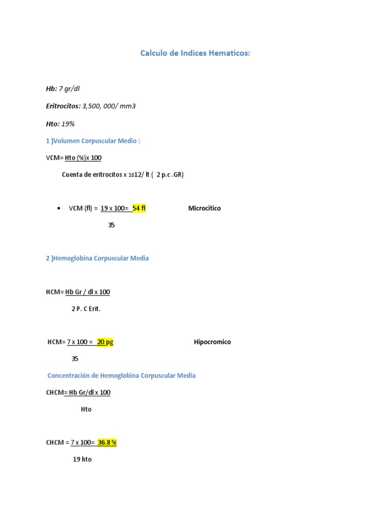 Calculo de Indices Hematicos | PDF | Ciencia y matemáticas