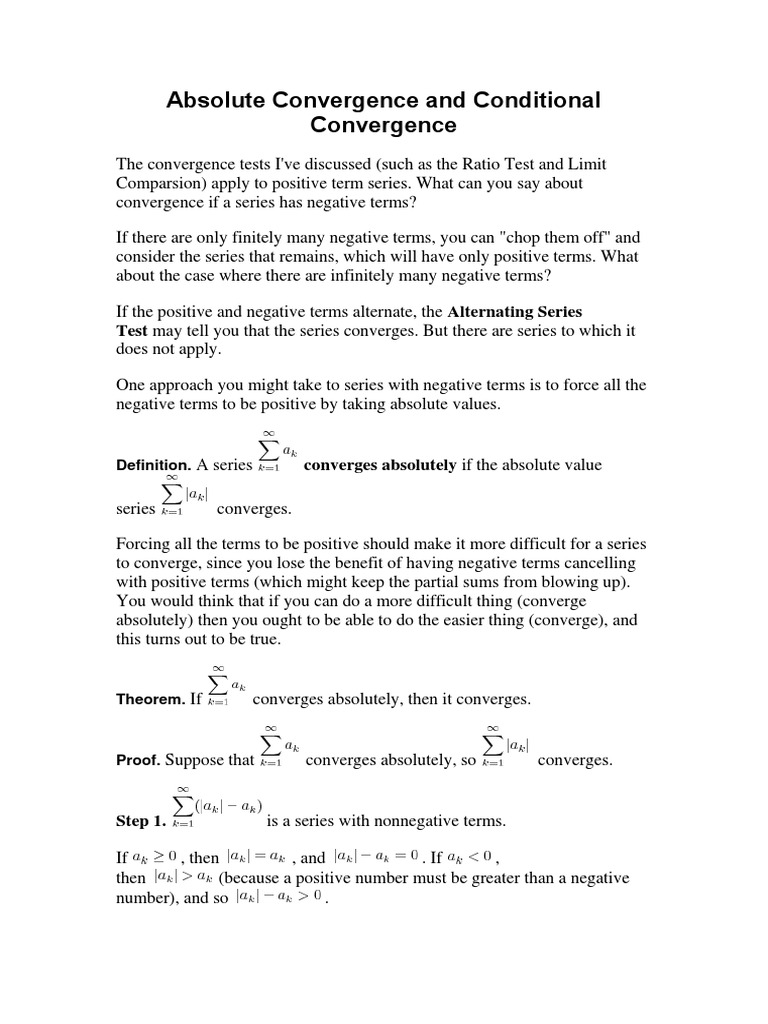 Absolute Convergence and Conditional Convergence | PDF | Series ...