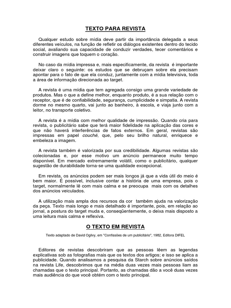 Texto Para Revista | Publicidade | Impressão