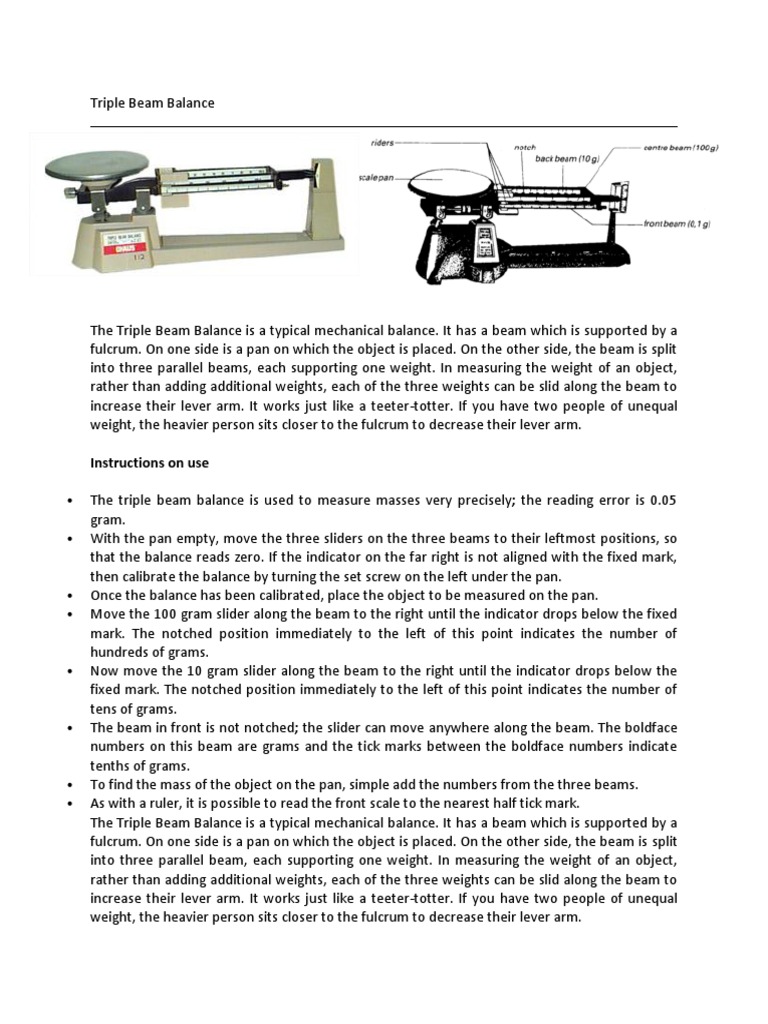 Understanding the Triple Beam Balance | PDF | Weighing Scale | Weight
