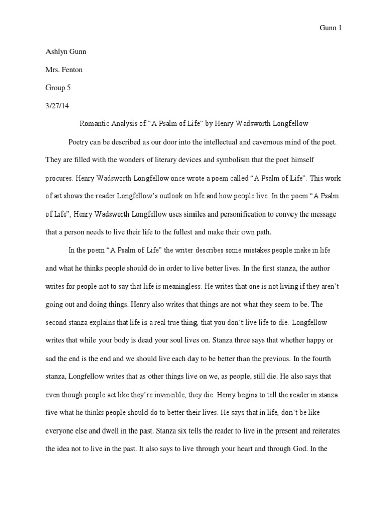 Longfellow's "A Psalm of Life" Analysis | PDF | Henry Wadsworth ...