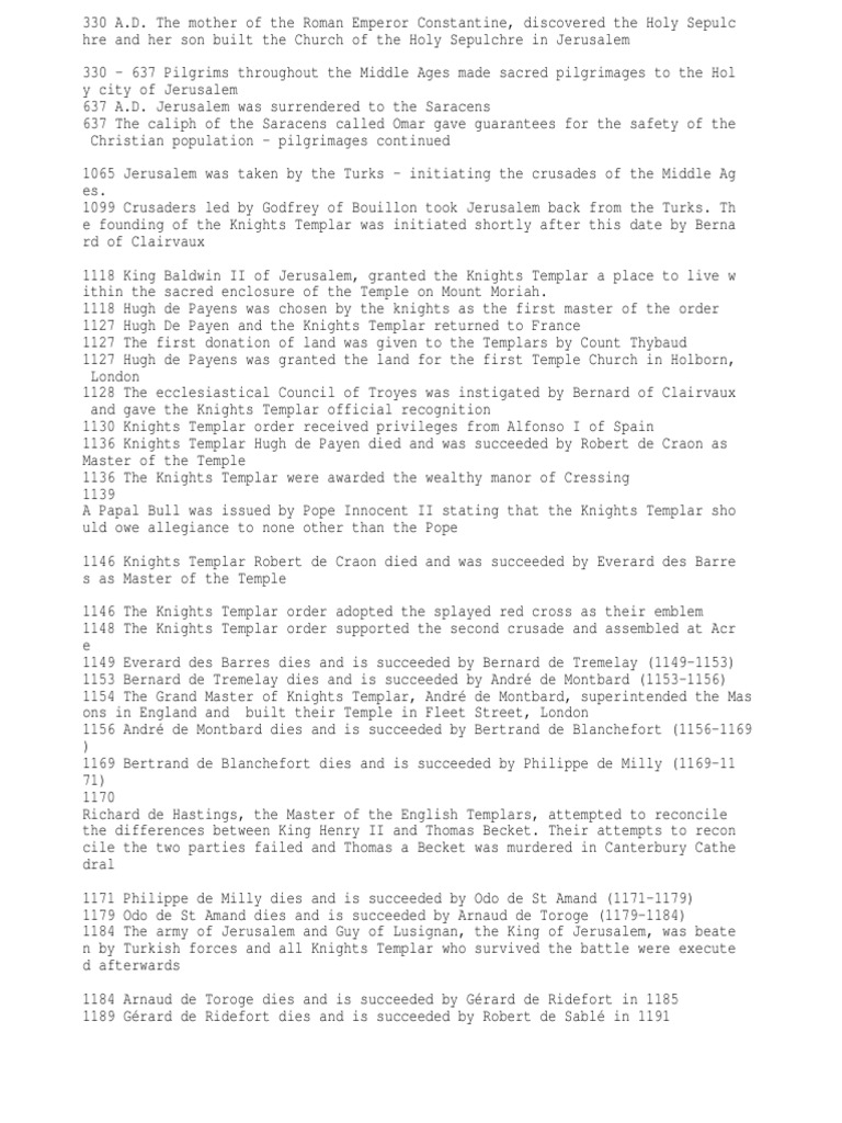 Timeline of Knight Templar | PDF