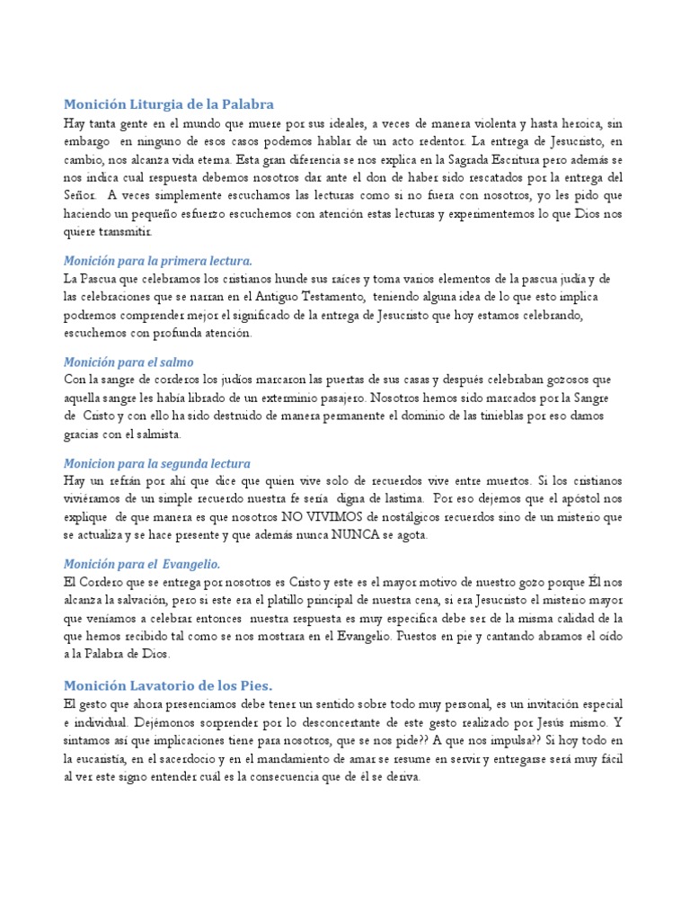 Moniciones Viernes Santo Oficios de La Santa Cruz | PDF | Misa (liturgia) | eucaristía