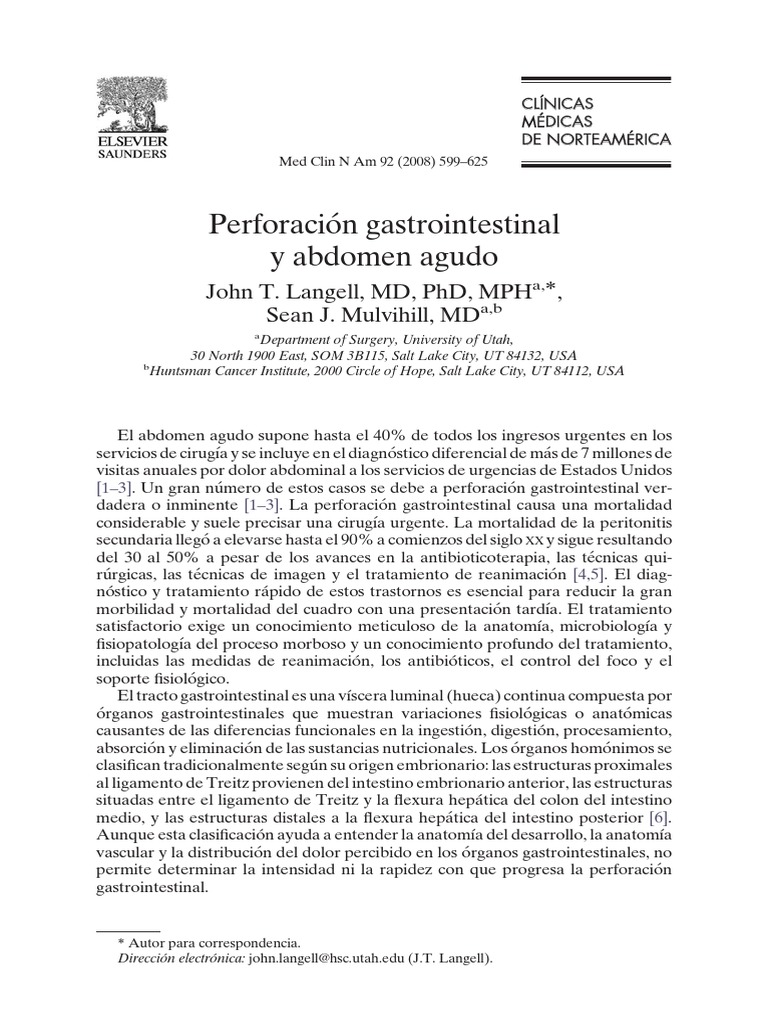 Perforación gastrointestinal y su manejo | PDF | Isquemia | Septicemia