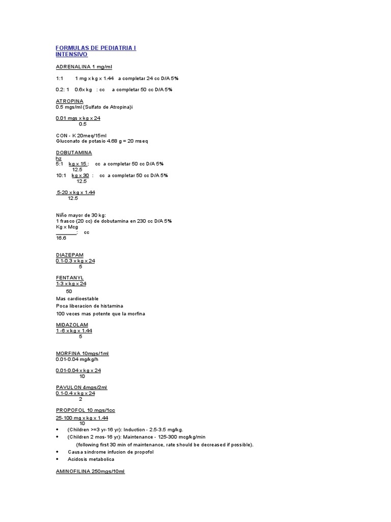 Formulas Pediatria | PDF | Sistema Internacional de Unidades | Física