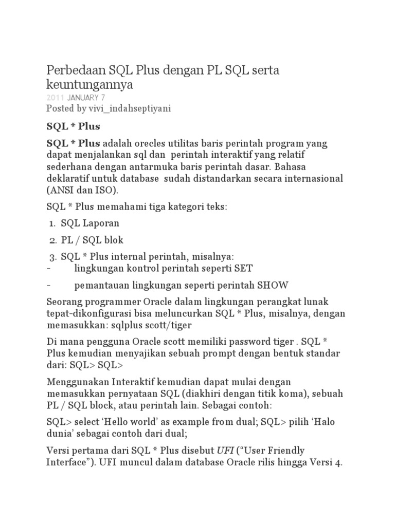 SQL Plus vs PL SQL: Keuntungan & Perbedaan | PDF