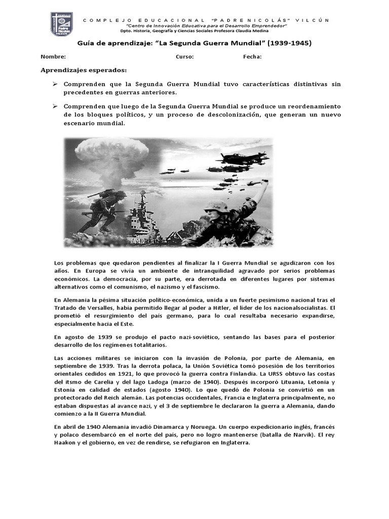 Historia Guia de Aprendizaje Segunda Guerra Mundial | PDF | Historia