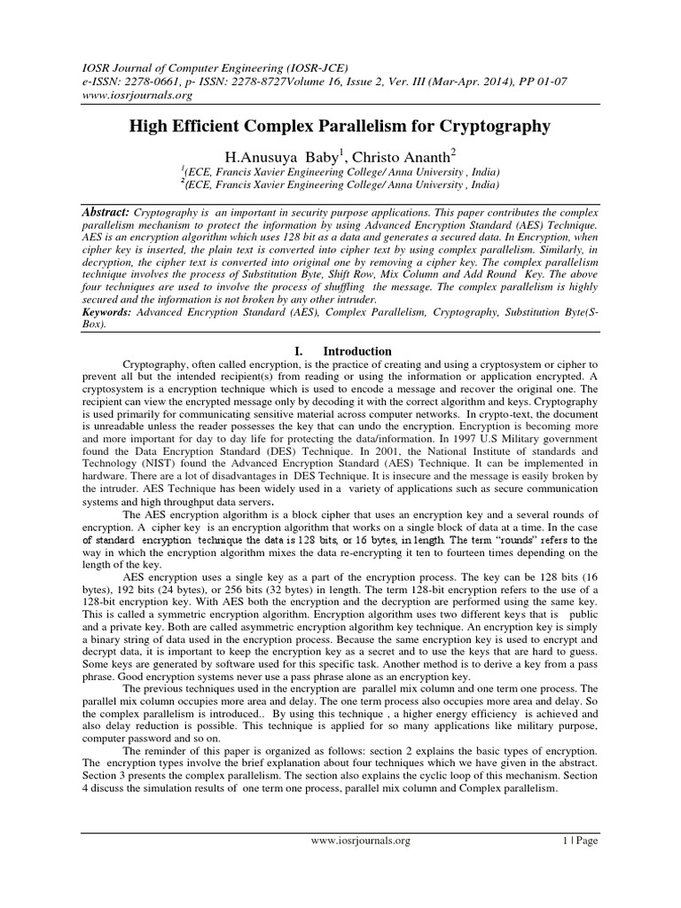 High Efficient Complex Parallelism For Cryptography | PDF | Cryptography | Key (Cryptography)