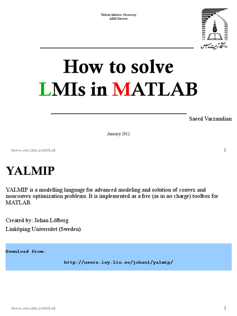 Manual Yalmip Resumen | PDF | Teaching Mathematics | Computing And Information Technology