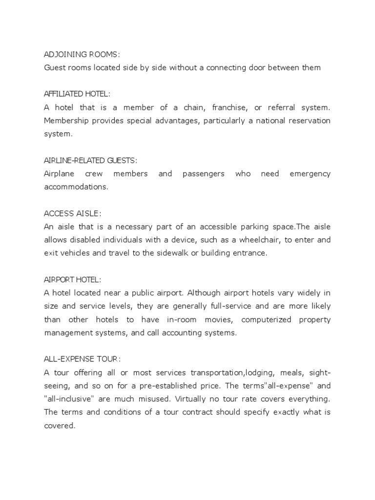 Front Office Terminologies | PDF | Hotel | Motel