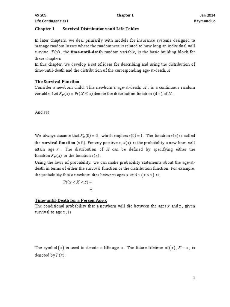 Chapter 1 Survival Distributions and Life Tables | PDF | Probability ...