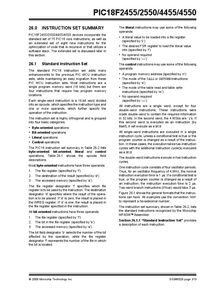 PIC18 Microcontroller Instruction Set Summary | PDF | Computer Architecture | Computer Programming