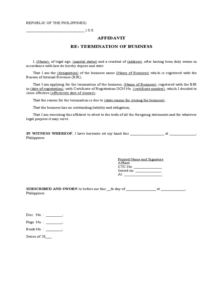 Sample Affidavit of Closure | PDF