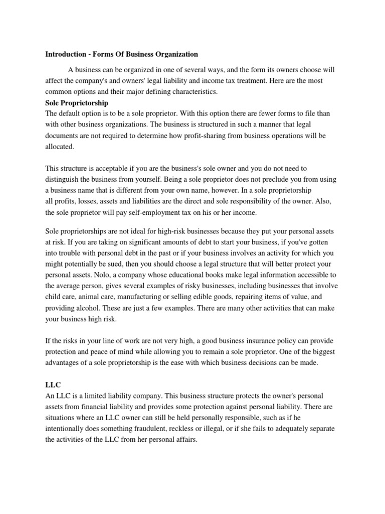 Introduction - Forms of Business Organization | PDF | Partnership ...