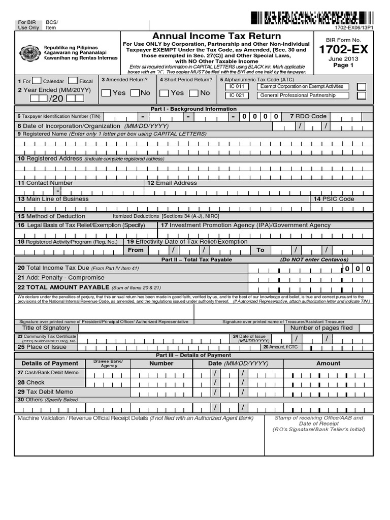 82276BIR Form 1702-EX | PDF | Cost Of Goods Sold | Tax Deduction