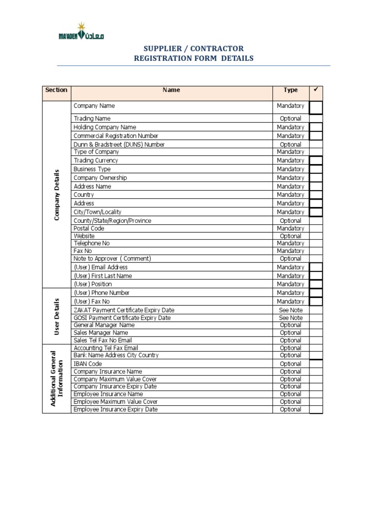 Supplier / Contractor Registration Form Details | PDF | Economies ...