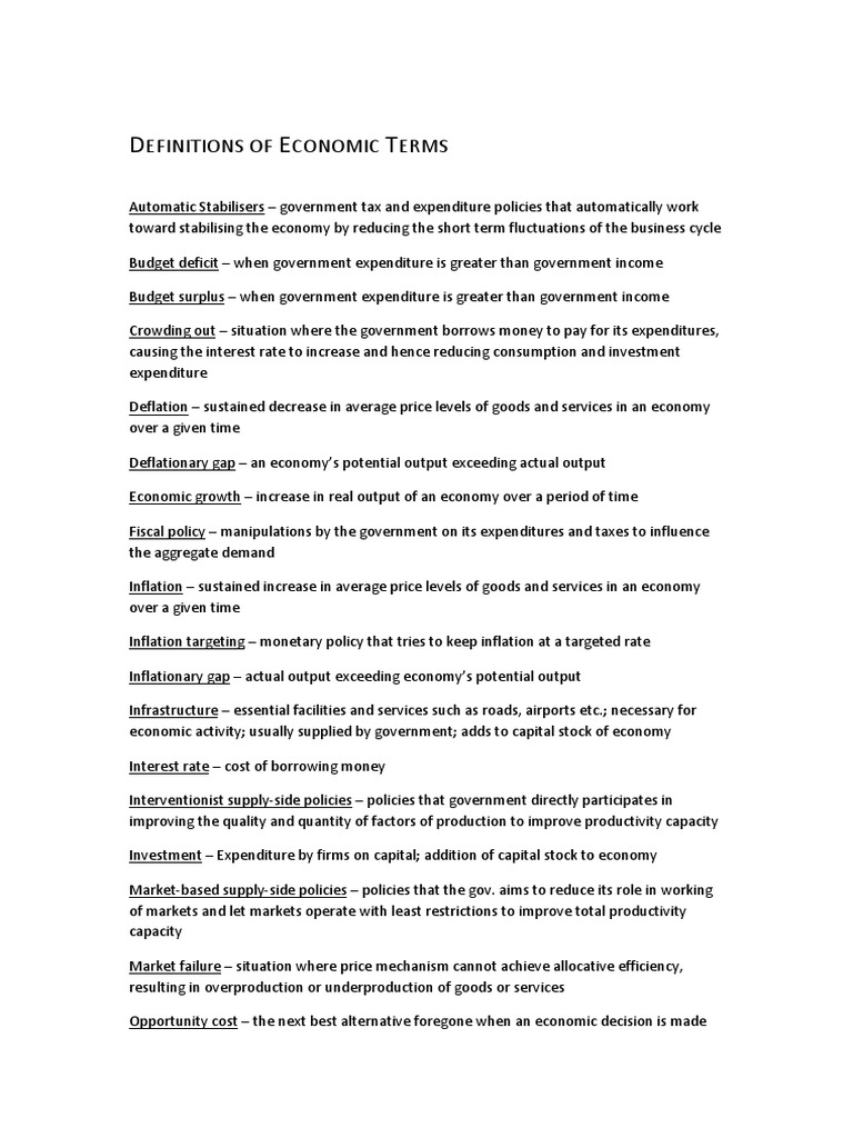 Definitions of Economic Terms | PDF | Inflation | Unemployment