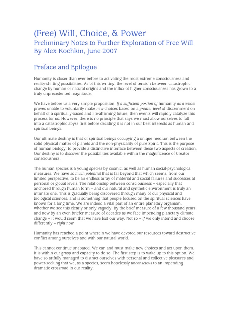 Choice Freewill and Power - Jun 2007 | PDF | Consciousness | Free Will