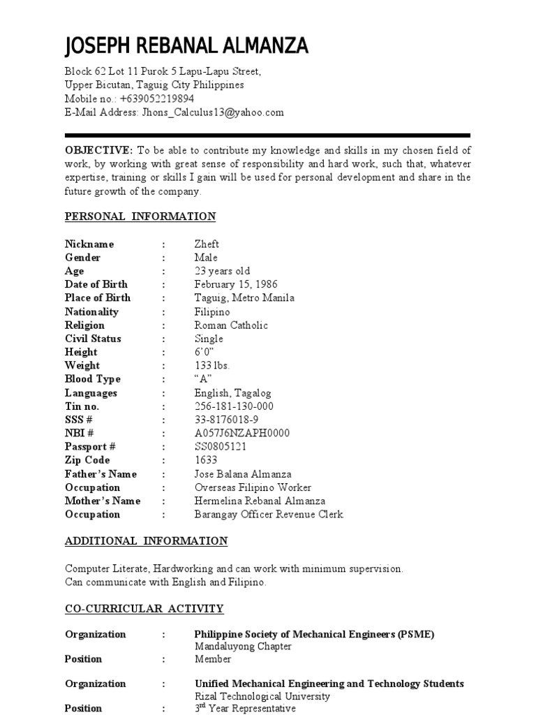 Joseph Almanza (Resume) | PDF | Philippines