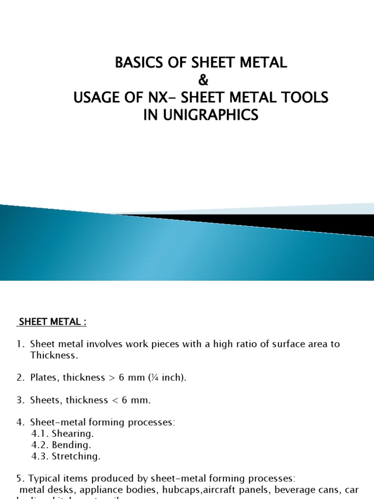Sheet Metal Basics and NX Tools Guide | PDF | Sheet Metal | Process ...